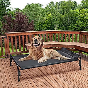 Veehoo Elevated Dog Bed, Outdoor Raised Dog Cots Bed for Large Dogs, Cooling Camping Elevated Pet Bed with Slope Headrest for Indoor and Outdoor, Washable Breathable, Large, Black, CWC2204