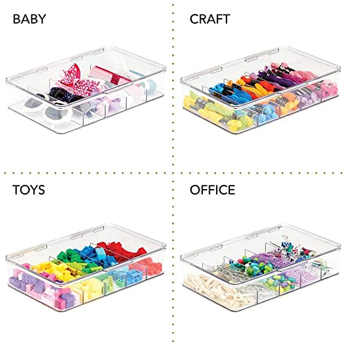 mDesign Plastic Divided First Aid Storage Box Kit with Hinge Lid for Bathroom, Cabinet, Closet - Organize Medicine, Ointments, Adhesive Bandages - 5 Sections, Ligne Collection, Clear