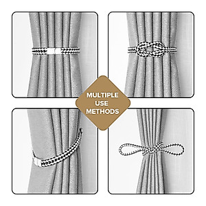 NICEEC 2 Pack Magnetic Snap Type Curtain Tiebacks Leather Fashion Style Drape Tie Backs Elegant Rope Knot Decorative Curtain Holdbacks for Home & Office Window Drapery (Black & White)