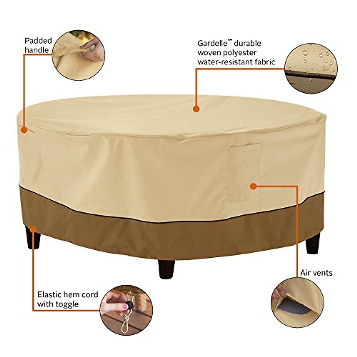 Classic Accessories Veranda Water-Resistant 30 Inch Round Patio Ottoman/Coffee Table Cover, Outdoor Ottoman Cover, Pebble/Bark/Earth