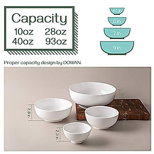 DOWAN Serving Bowls, Mixing Bowl Set, 86/36/24/8.5 Ounces Mixing Bowls for Kitchen, White Serving Set, Serving Bowls Set of 4, Ceramic Bowl Sets for Eating Different Sizes