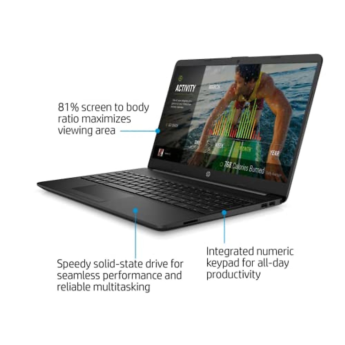 HP Laptop 15, 15.6" FHD Anti-Glare Screen, Celeron N4020 Processor, UHD Graphics, 4GB DDR4 RAM, 128GB SSD, Webcam, Type-C RJ-45 HDMI, Windows 10 in S