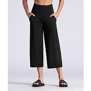 THE GYM PEOPLE Bootleg Yoga Capris Pants for Women Tummy Control High Waist Workout Flare Crop Pants with Pockets (X-Large, Black)