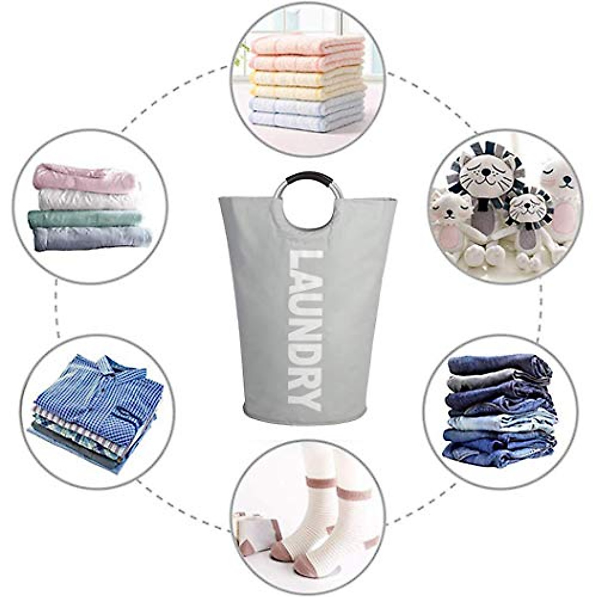 Collapsible Laundry Basket, 82L Large Laundry Hamper with Handles Foldable Washing Bin, Folding Waterproof Oxford Fabric Laundry Bag Storage Clothes Organization for Bathroom Travel Shopping College