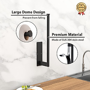 Paper Towel Holder Under Cabinet - Stainless Steel Paper Towel Holder Wall Mount, Self-Adhesive or Drilling, Matte Black Towel Rack for Kitchen Organization and Storage, Kitchen Paper Roll Holder