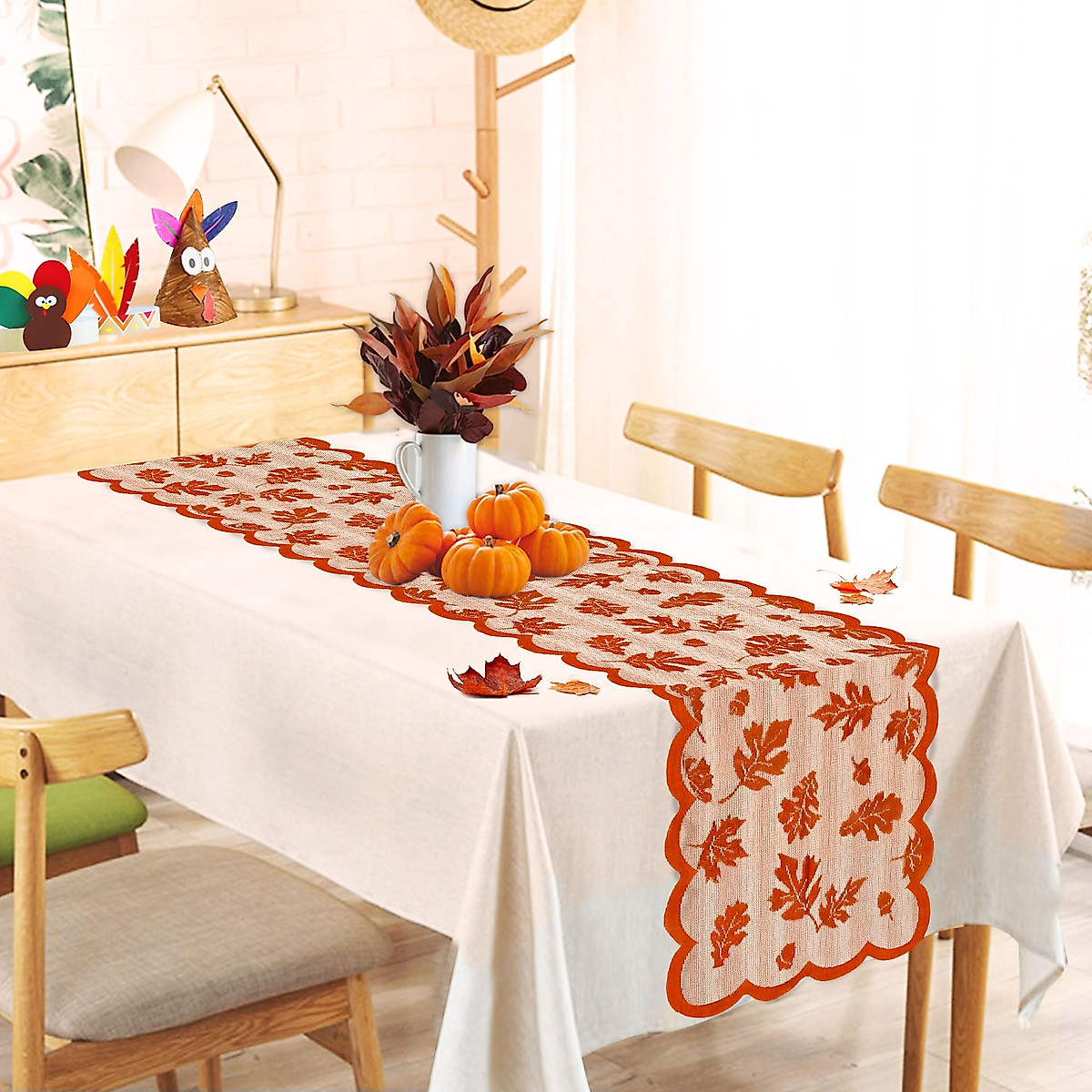 Fall Table Runner Decor 13 x 72 Inch Maple Leaves Lace Table Runner - Fall Decorations for Home Party Wedding Gifts, Harvest Autumn Decor for Dining Table Friendsgiving Thanksgiving Table Decorations