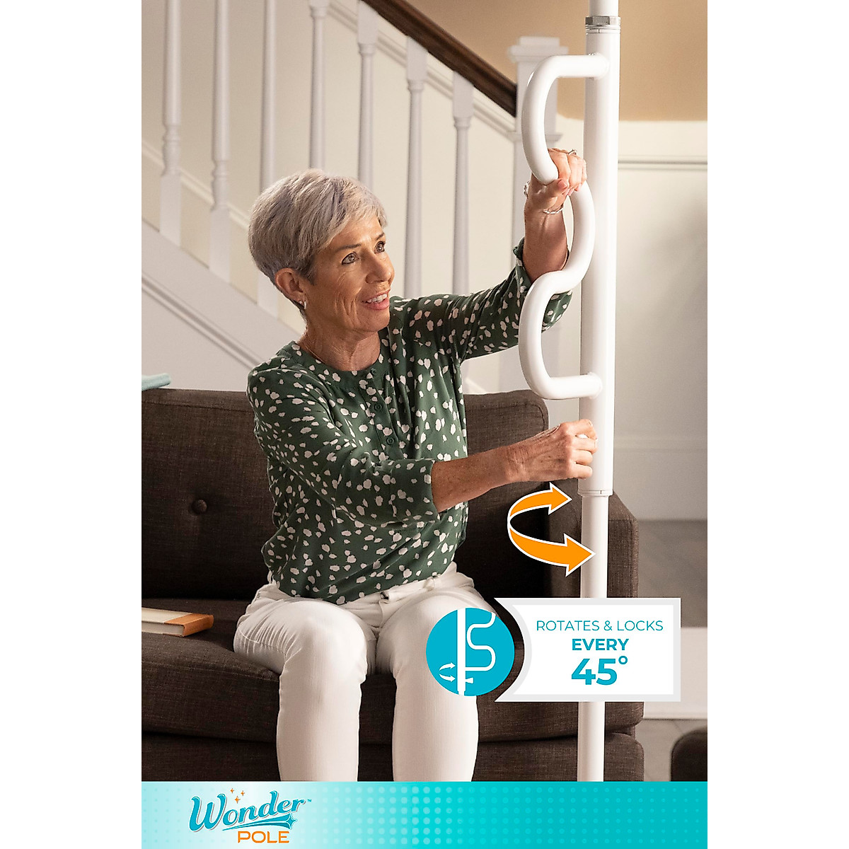 Stander Wonder Pole, Security Pole and Curve Grab Bar, Tension Mounted Floor to Ceiling Transfer Pole for Seniors, Elderly Adults, Bathroom Safety Assist and Stability Rail, Black