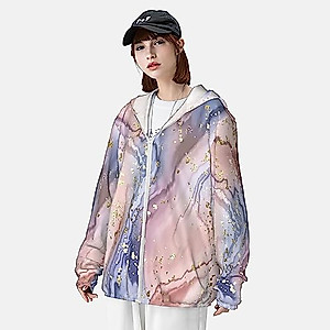 Alcohol Ink Painting Marble Sun Protection Outdoor Full Zip Hoodie Long Sun Shirts