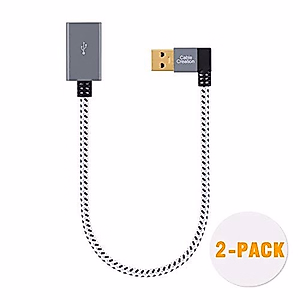Short USB 3.0 Extension Cable, CableCreation 2-Pack Left Angle USB 3.0 Male to Female Extender Cord, 90 Degree USB 3.0 Adapter, Space Gray Aluminum