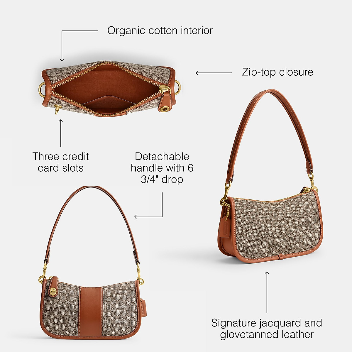 COACH Mini Signature Jacquard Swinger 20, Cocoa Burnished Amb