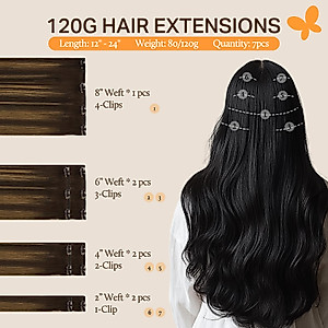 DOORES Balayage Dark Brown to Chestnut Brown Remy Clip-In Hair Extensions - 120g, 7pcs, 18 Inch