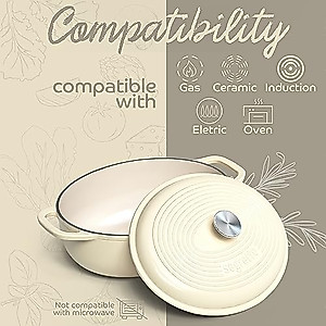 Segretto Cookware Enameled Oval Cast Iron Dutch Oven with Handle, 7 Quarts, Bianco Perla (Pearl White), 7qt Dutch Oven Pot with Lid Cast Iron Enamel Dutch Oven for Bread Baking, Basting, Cooking, Soups