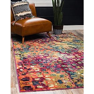 Unique Loom Jardin Collection Colorful, Vibrant, Abstract, Modern Area Rug, 6 x 9 ft, Multi/Blue