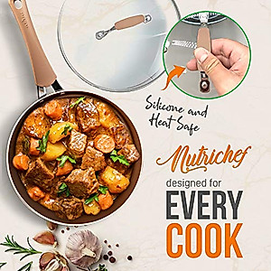 NutriChef 20-Piece Nonstick Kitchen Cookware Set - PTFE/PFOA/PFOS-Free Heat Resistant Kitchen Ware Pots Baking Pan Set w/Saucepan, Frying Pans, Cooking Pots, Oven Pot, Lids, Matt Gold NutriChef