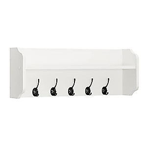 Danya B. Entryway Floating Utility Wall Shelf with Hooks – Wall Mounted (White)