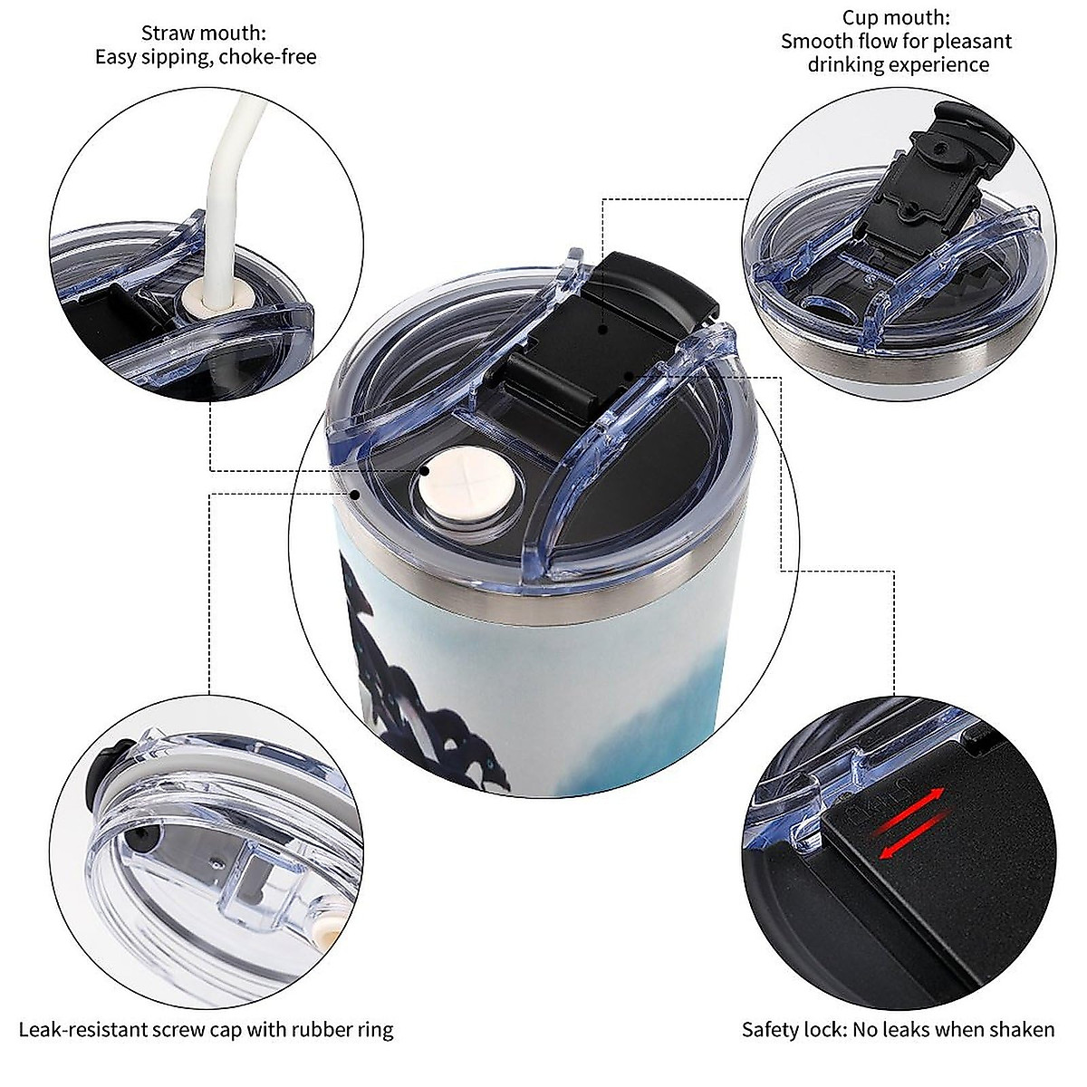 Niapessel Leak Proof Tumbler, Insulated Water Bottles with Straw, Penguin Group Into Ocean Insulated Cup with Handle 40 Oz Stainless Steel Flask for School, Travel, Car, Sports, Work