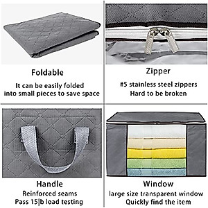 Uzifa Storage Bags Clothes Clothing Blanket Comforter Storage bags, Foldable Closet Organizer for Clothes Blankets Closets Bedding Pillow Bedrooms and More, Storage Containers for Bedding, 3-Layer Fabric Clear Window With Reinforced Handle and Dual Zipper