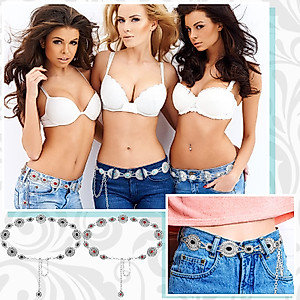 4 Pieces Women Turquoise Chain Belt Concho Belts Adjustable Western Metal Waist Chain Belt for Jeans Dresses