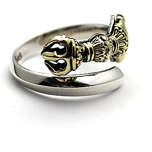 COSUMOSU sterling silver Tibetan Buddhist Vajra Dorje Amulet open ring adjustable ring