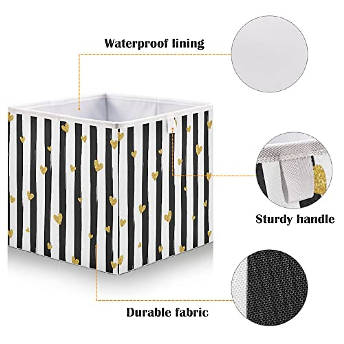 Kigai Black and White Stripes with Hearts Cube Storage Bin 15.7x10.6x7 in, Large Organizer Collapsible Storage Basket for Shelves, Closet, Storage Room