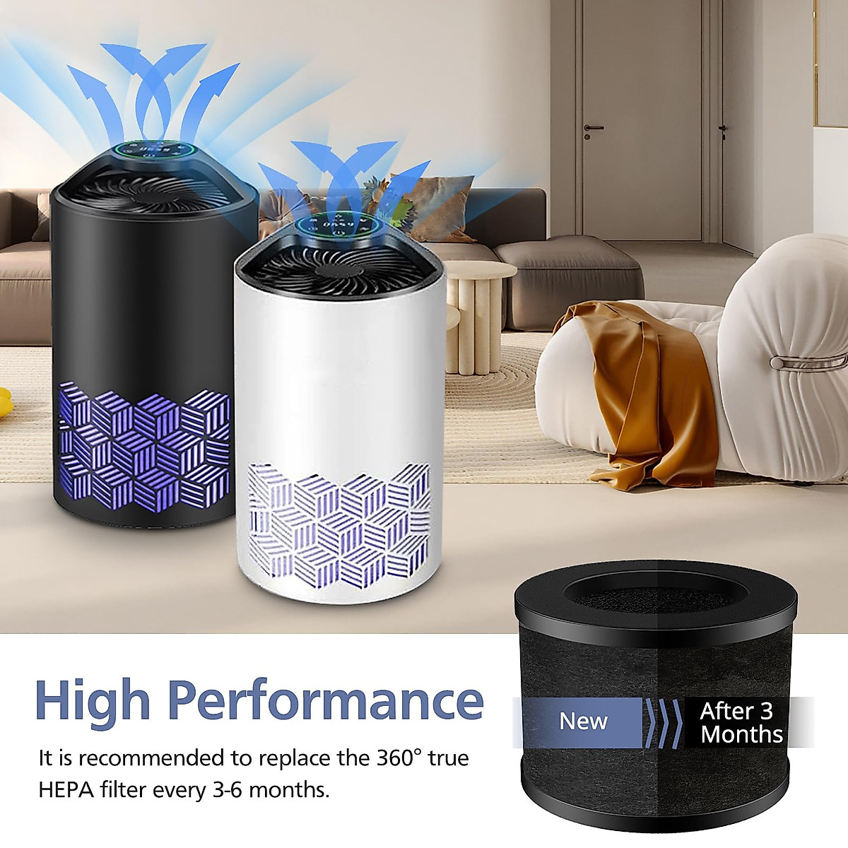 2 Pack TZ-K1 True HEPA Replacement Filter Compatible with FreAire KN6391, Compatible with ToLife TZ-K1, Compatible with MK-01 MK-06, 3-in-1 H13 HEPA Filter Replacement for Smoke Pollen, Black