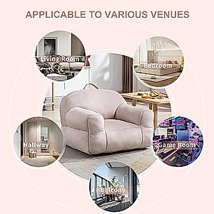 LETESA Kids Bean Bag Chair, Comfy Velvet Fabric Beanbag Chair, Memory Sponge Filled Bean Bag for Living Room, Bedroom, Indoor, No Assembly Required (Pink )