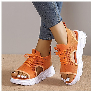 YChao Women's Lace Up Muffin Sandals, Orthopedic Sandals for Women, 2024 Summer Mesh Open Toe Platform Wedge Sandals Causal Walking Sandals,Orange,US10/EU42