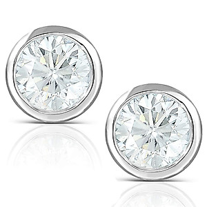 DovEggs Solid 10K White Gold Post 2ct 6.5mm Blue Moissanite Stud Earring Bezel Setting Push Back 14K Gold QUALITY Sterling Silver Earrings for Men and Women