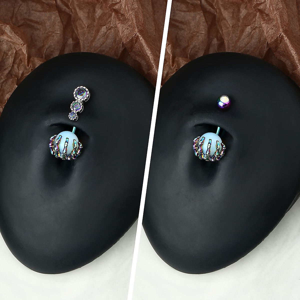 CM Crareesi Mania Rainbow Curved Claw Belly Rings Natural Stone Piercing Navel Rings for Women