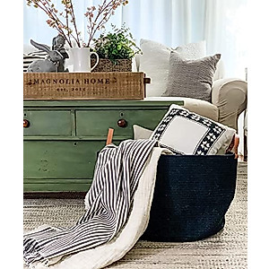 OrganiHaus Black Baskets for Organizing 20x13 | Large Blanket Basket for Living Room | Toy Storage Basket for Kids | Cotton Rope Basket w/Handles | Large Basket for Blankets | Large Storage Basket