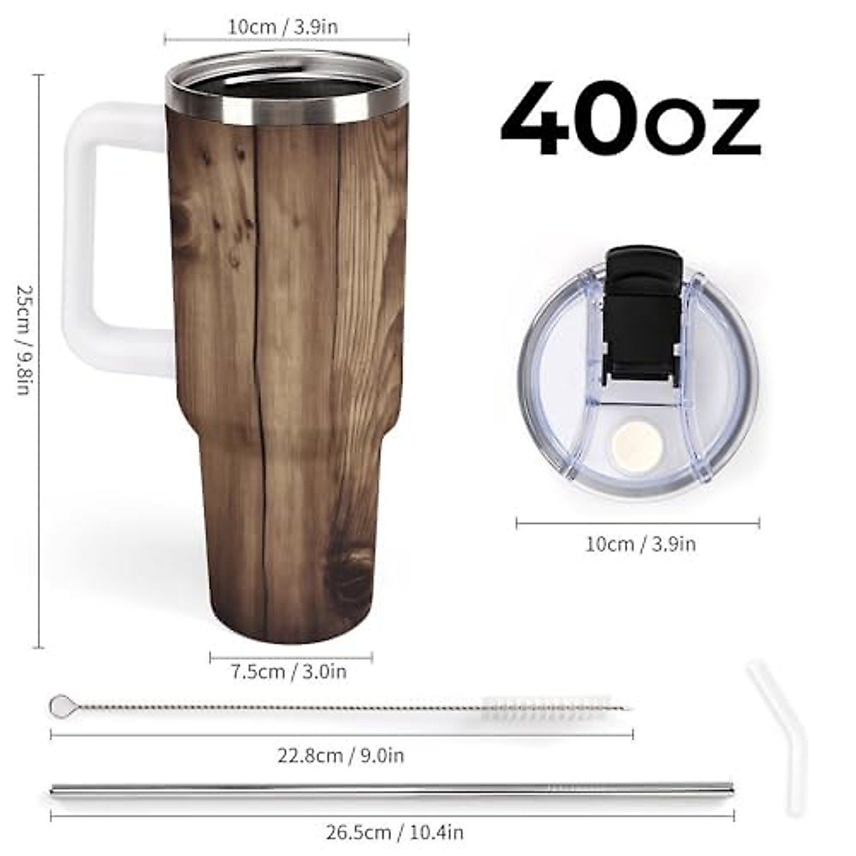 WYUSPGK 40oz Stainless Steel Car Mug, Wood Grain Print Travel Mug, Double-Wall Insulated with Straw, Perfect for Car, Office, Outdoor