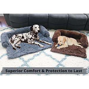 DRIPPY PETS Calming Dog Beds for Medium Dogs, Plush Dog Mat with Fluffy Neck Bolster, Protects Furniture with Removable and Washable Cover for XL Large Medium Small Dogs and Cats (Dark Gray - Medium)