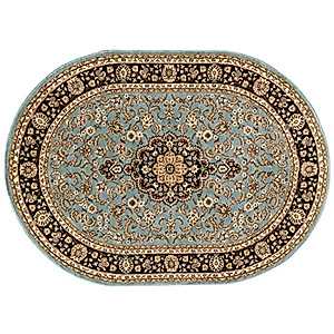 Noble Medallion Light Blue Persian Floral Oriental Formal Traditional Area Rug (6'7" x 9'6" Oval) Easy to Clean Stain Fade Resistant Shed Free Modern Contemporary Soft Living Dining Room Rug