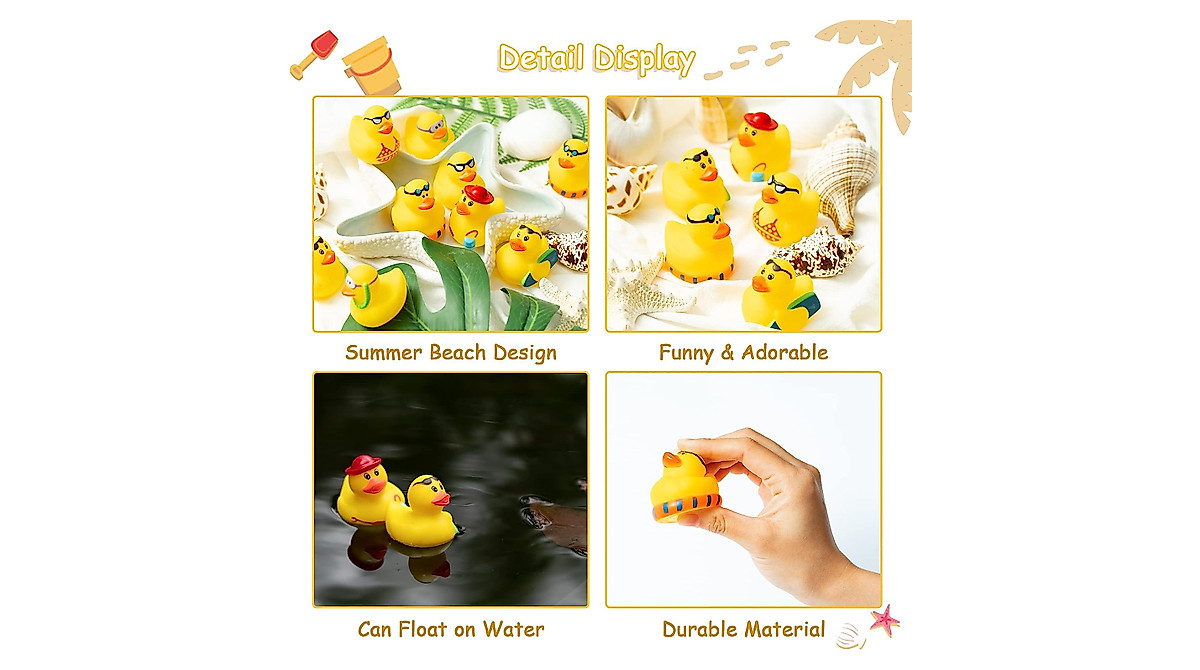 Haooryx 20Pcs Summer Beach Rubber Duckies for Fun