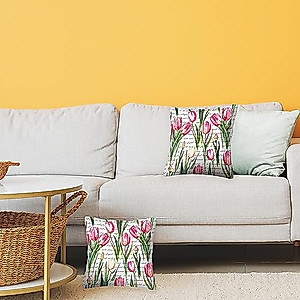 SKYDAWNY Pink Tulip Flowers Pillow Covers, Spring Throw Pillow Cases 18x18 in Square Pillowcases Set of 2 for Home Decorative Living Room Sofa Bedroom Outdoor,Double-Sided Design