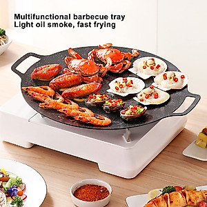 Korean Grill Pan,Nonstick Round Griddle Grill Pan for Korean BBQ,Round BBQ Griddle with Handle,Multifunctional Stove Plate for Meats, Pancakes, Ribs (Gas Model 33cm)