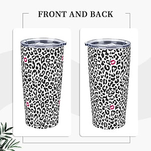 20oz Tumbler Classic Leopard Lipstick Double Wall Vacuum Insulated Coffee Mug with Lid and Metal Straw Brush Reusable Stainless Steel Water Bottle Travel Cup Gifts for Car Ice Drinks Hot Beverage