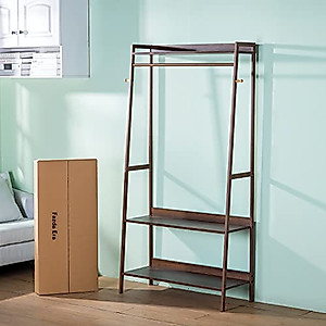 Fazda Era Cloth Hanger Standing Rack Free Standing Hanger with 3 Shelves, Garment Rack with Side Hook, Brown