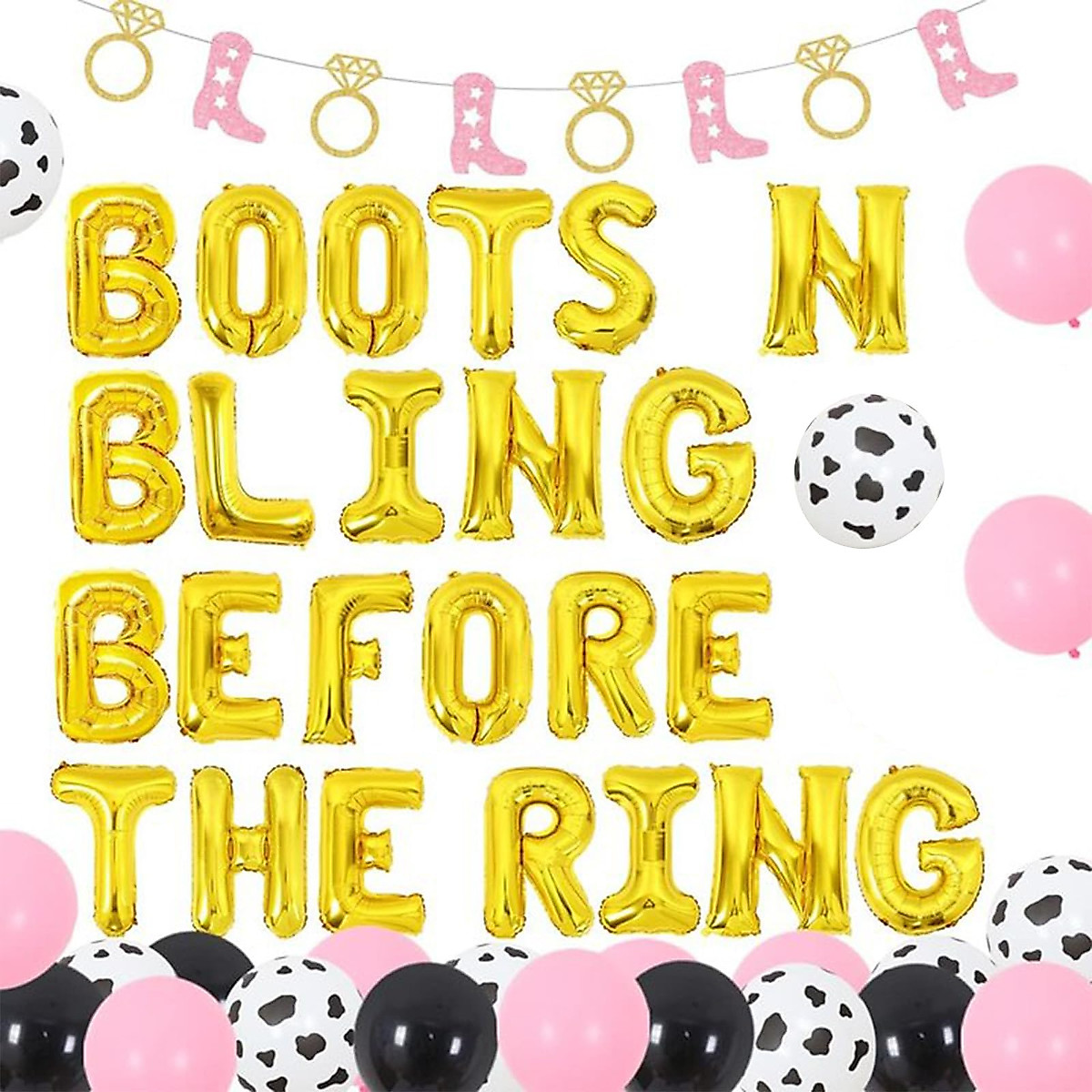 Wonmelody Western Bachelorette Party Decor Boots n Bling Before the Ring Banner Last Fling Before the Ring Decor Diamond Ring Balloon Rings n Boots Garland for Bridal Shower Wedding Nashville Party