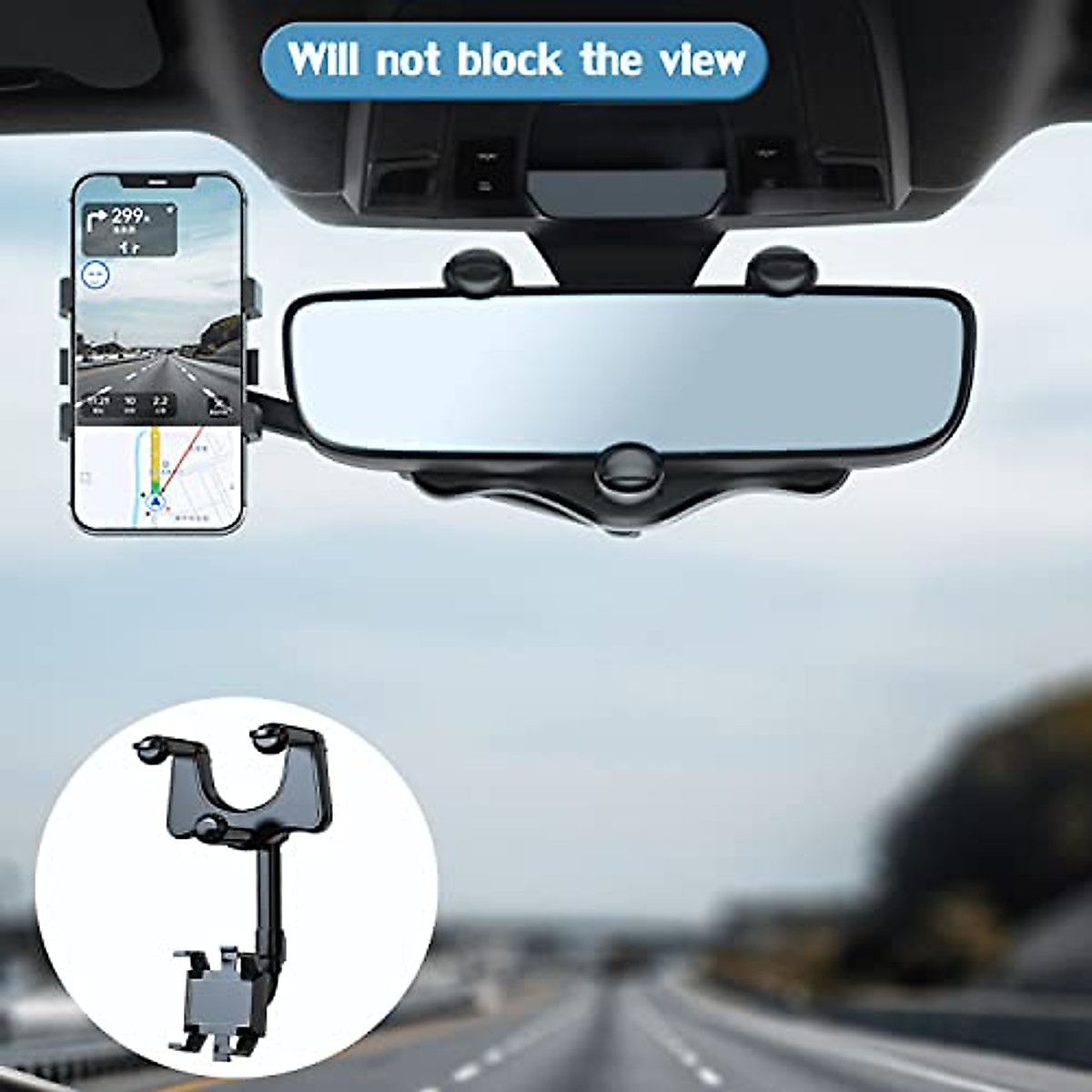 360°Rotatable and Retractable Car Phone Holder, Car Rearview Mirror Bracket, Multifunctional Adjustable Phone Holder, Universal Phone Navigation GPS Holder for All Mobile