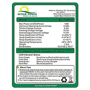 SUNER POWER 12V Solar Battery Charger Maintainer, Waterproof 10W Solar Trickle Charger, High Efficiency Solar Panel Kit, Built-in Intelligent MPPT Controller + Adjustable Bracket + SAE Cable Kits