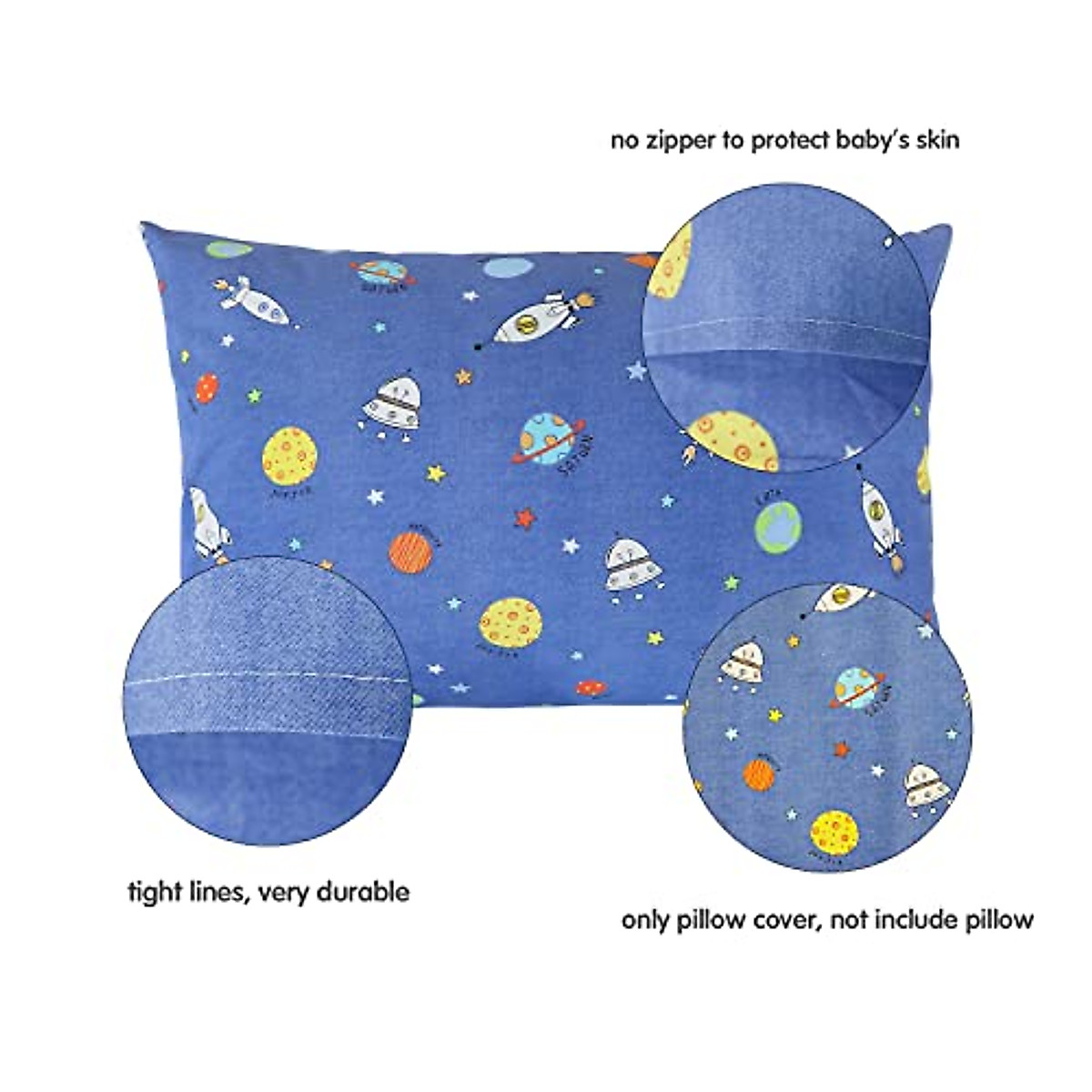 Space Kids Toddler Pillowcases, 2 Pack Cotton Pillow Cover, Soft Pillow Shams Travel Pillow Cases with Envelope Closure for Kids Bedding, 14x20Inch Pillow Case