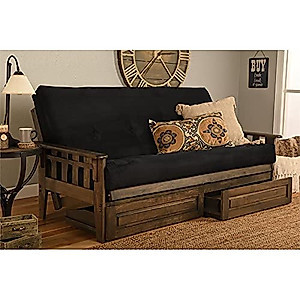 Pemberly Row Wood Futon Frame with Storage in Rustic Walnut Brown