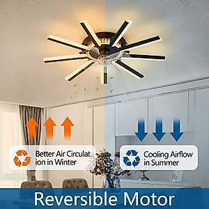 HuixuTe 27" Ceiling Fan with Lights Remote Control, 3 Colors 6 Speeds Personalized Fashion Geometric Ceiling Fan, Black Low Profile Ceiling Fan with Light for Kitchen Bedroom