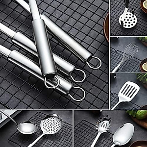 Cooking Utensils Set 8 Piece, Stainless Steel Kitchen Utensils Set with Utensil Holder, Kitchen Tool Set and Caddy