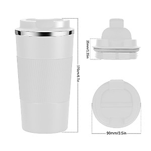 YINJOYI 17oz Travel Coffee Cups Insulated Mug Thermal Tumbler to Go with Lid Leak Proof Reusable Stainless Steel Coffee Mug Spill Proof for Hot and Iced Cold Drinks (White, 510ml)