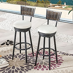 PatioFestival Patio Swivel Bar Stools Outdoor Bar Height Chairs Armless Rattan Back All-Weather Patio Furniture with Cushion,2 Pack