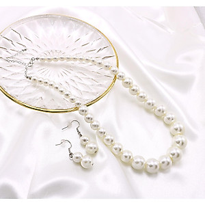 Cryshimmer Pearl Choker Necklace for Women Faux Pearl Beads Strand Necklace Earring Set Costume Jewelry