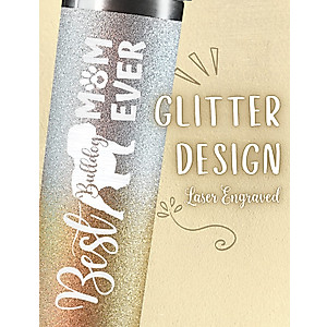 Onebttl English Bulldog Gifts for Women, British Bulldog Lovers, 20 oz Glitter Silver-Gold Insulated Tumbler - Best English Bulldog Mom Ever