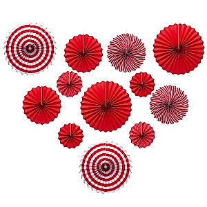 ONUPGO Red Paper Fans Hanging Paper Fans Flower Set, 12PCS Mexican Fiesta Kids Party Decorations Hanging Banner for Wedding Birthday Engagement Bridal Shower Baby Shower Event Holiday Celebration